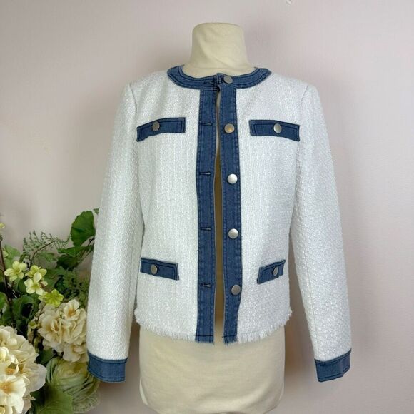 ecru | Jackets & Coats | Ecrujacket White Tweed With Denim Trim New ...